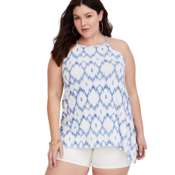 torrid | Tops | 7 Torrid Super Soft White And Blue Ikat Print High Neck ...